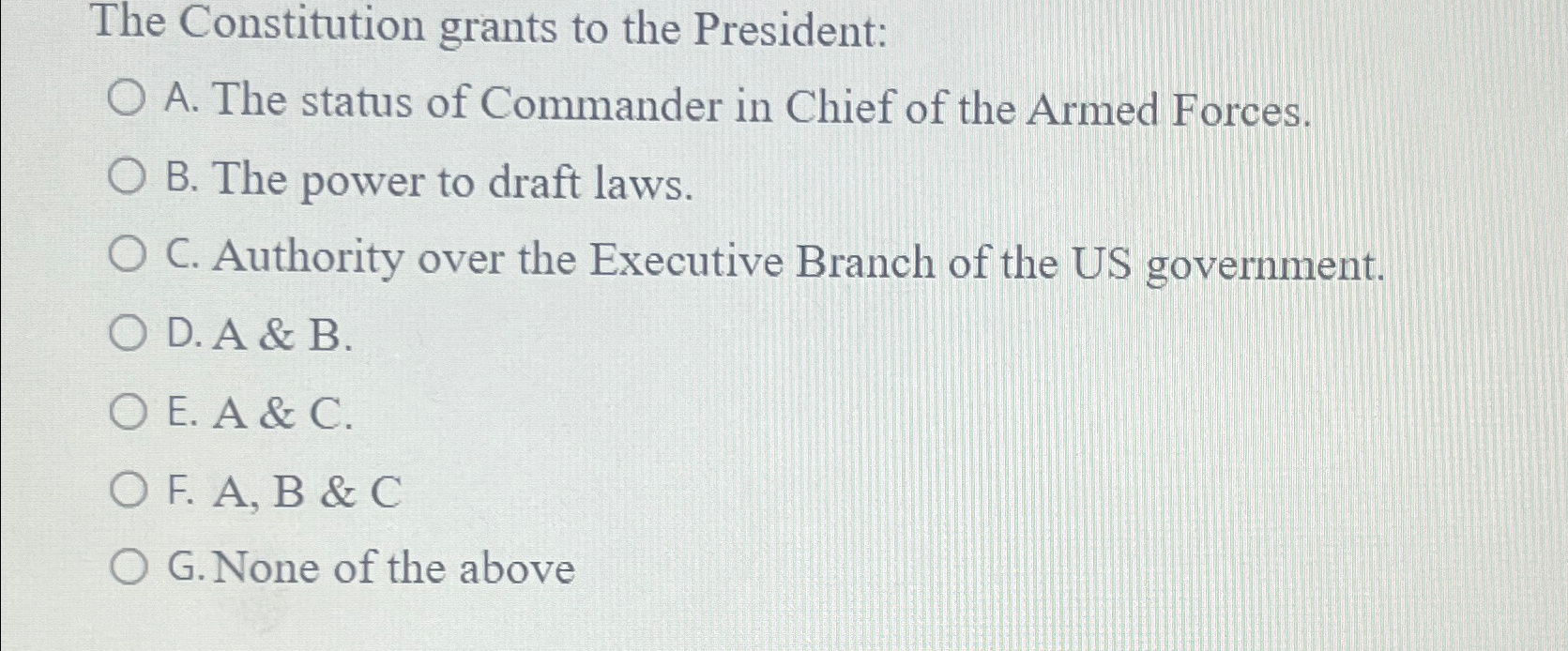 Solved The Constitution grants to the President:A. ﻿The | Chegg.com