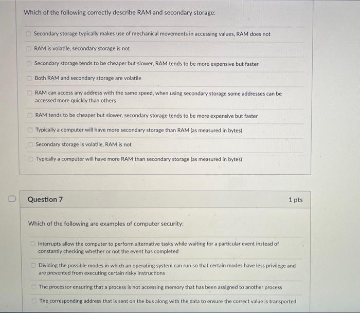 Solved Which of the following correctly describe RAM and | Chegg.com