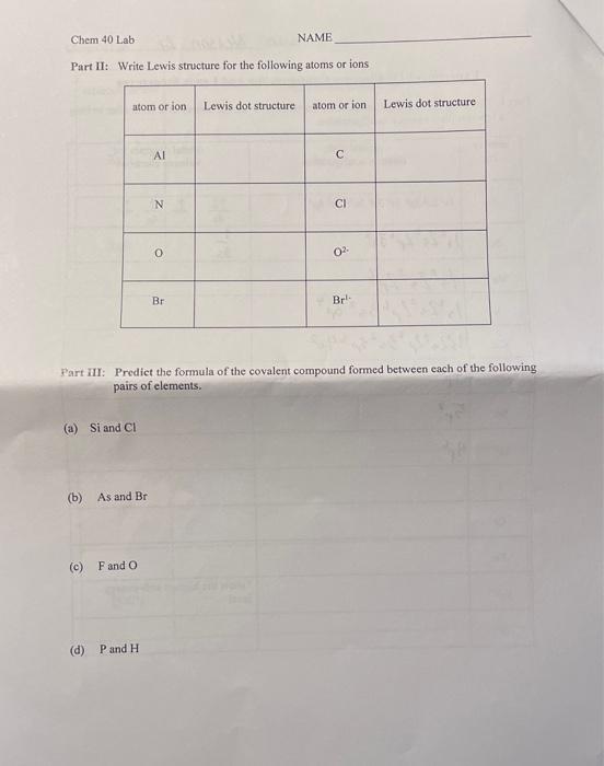 Solved Experiment 13: Electron Configuration and Lewis | Chegg.com