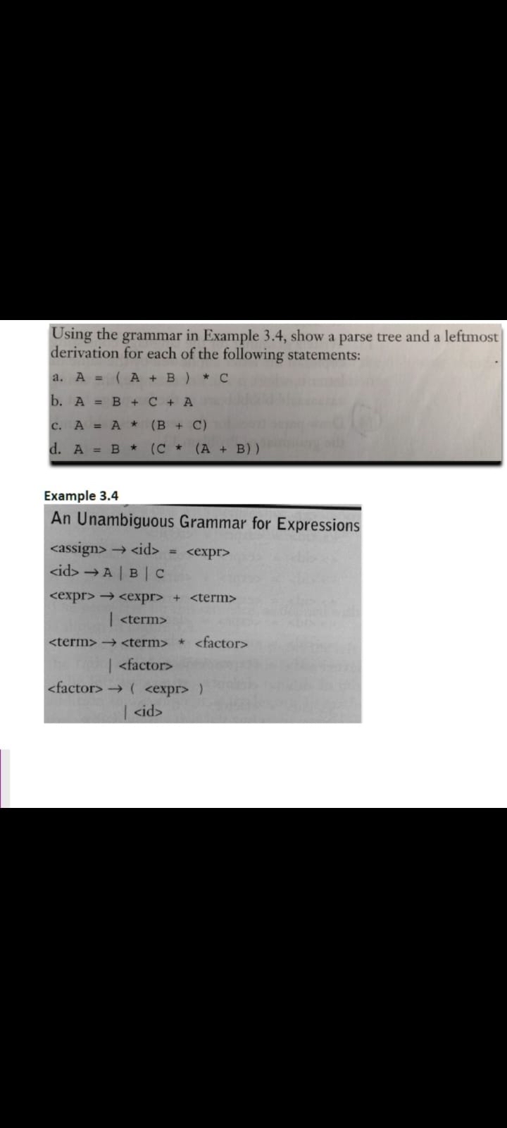 Solved Using the grammar in Example 3.4, ﻿show a parse tree | Chegg.com