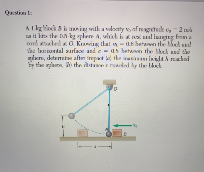 Solved Question 1: A 1-kg block B is moving with a velocity | Chegg.com