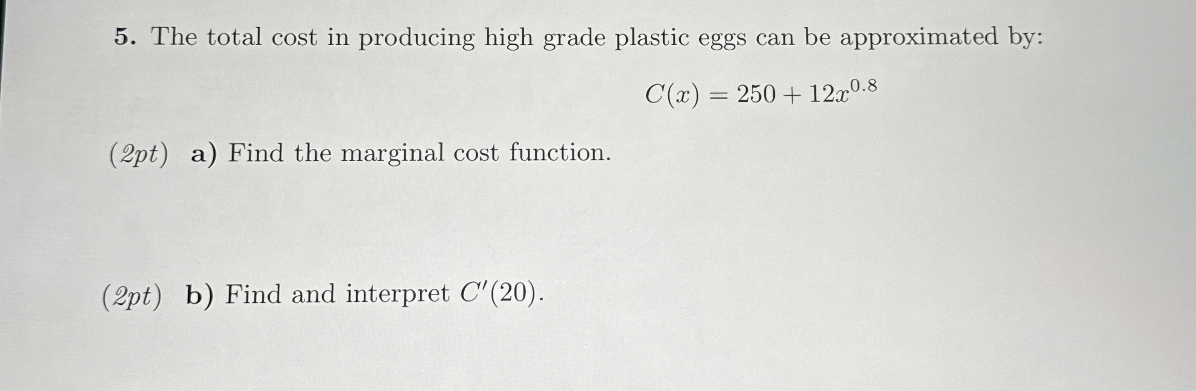 Solved The total cost in producing high grade plastic eggs | Chegg.com