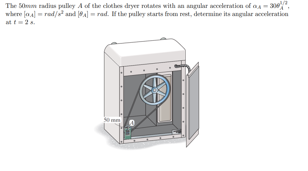 Solved The 50 mm ﻿radius pulley A of ﻿the clothes dryer | Chegg.com