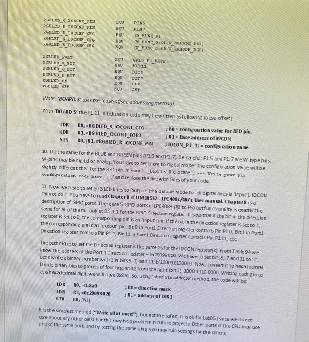 LAB05 - I/O CONFIG, GPIO, Using GPIO for RGB LED | Chegg.com