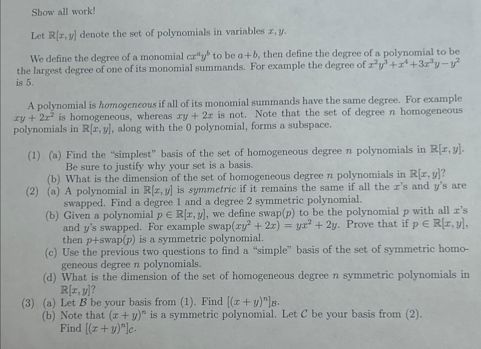Solved Show all work!Let R[x,y] ﻿denote the set of | Chegg.com