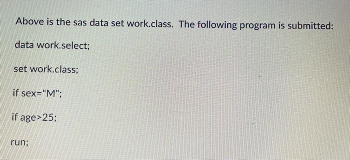 Solved Work.ClassAbove is the sas data set work.class. The | Chegg.com