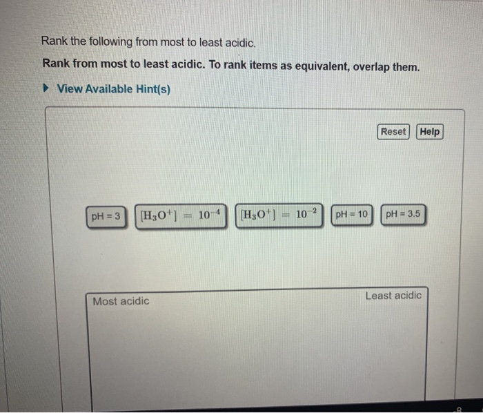 Solved Rank the following from most to least acidic. Rank | Chegg.com
