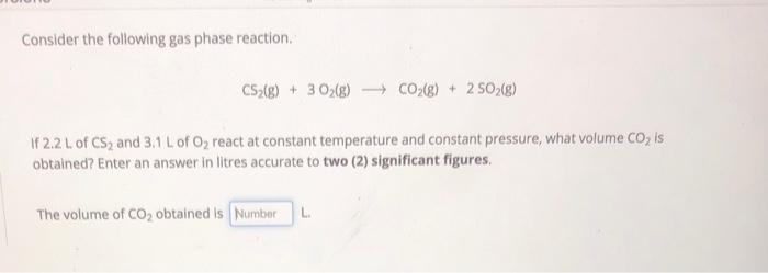 Solved Consider the following gas phase reaction. C52(g) + 3 | Chegg.com