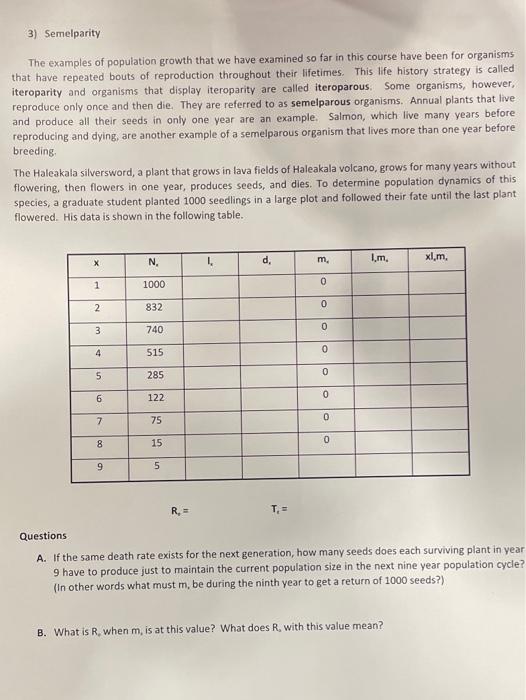 3) Semelparity The examples of population growth that | Chegg.com