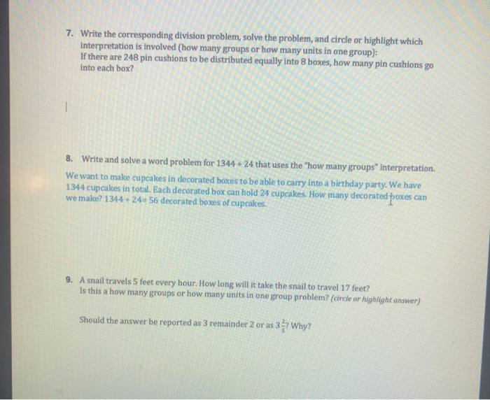 Solved 7. Write the corresponding division problem, solve | Chegg.com