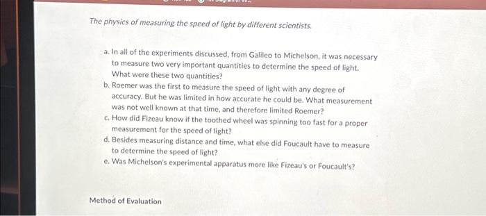 The physics of measuring the speed of light by | Chegg.com