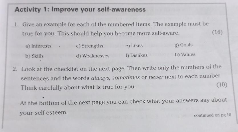 Solved Activity 1: Improve your self-awarenessGive an | Chegg.com