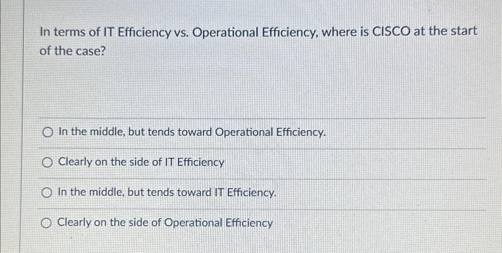 Solved In terms of IT Efficiency vs. ﻿Operational | Chegg.com