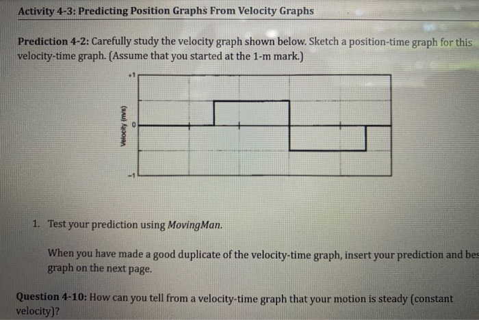 Solved 4 1 Predicting Velocity Graphs From Position Graphs 8999