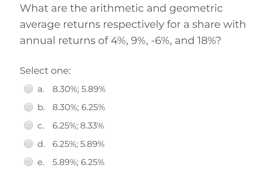 Solved What are the arithmetic and geometric average returns | Chegg.com