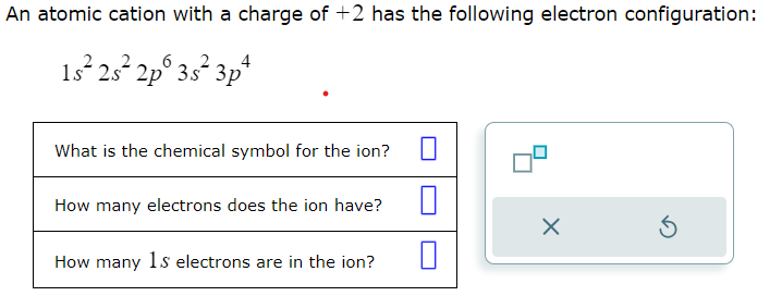 Solved An atomic cation with a charge of +2 ﻿has the | Chegg.com