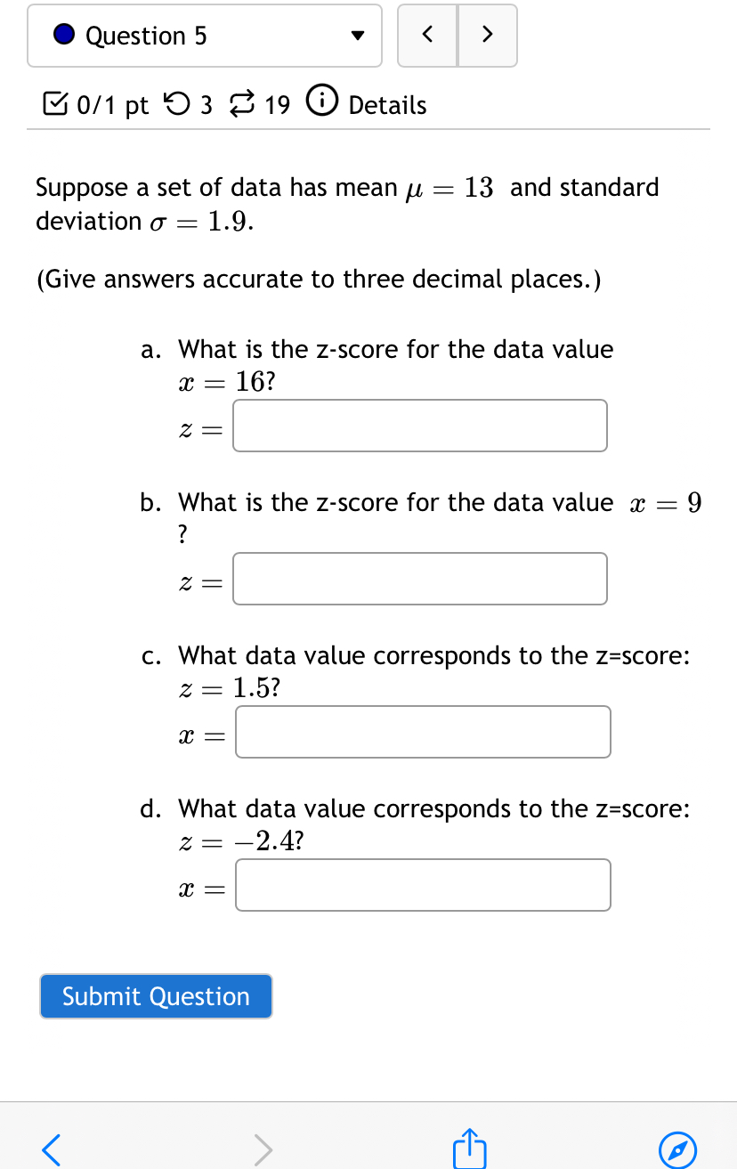 Solved 01pt3⇄19DetailsSuppose a set of data has mean μ=13 | Chegg.com
