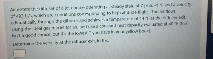 Solved Air enters the diffuser of a jet engine operating at | Chegg.com