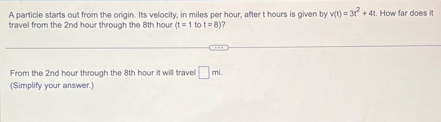 Solved A particle starts out from the origin. Its velocity, | Chegg.com