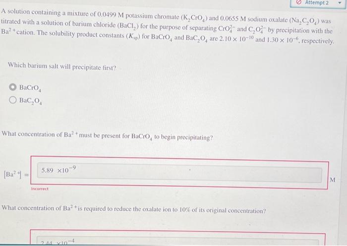 Solved A solution containing a mixture of 0.0499M potassium | Chegg.com