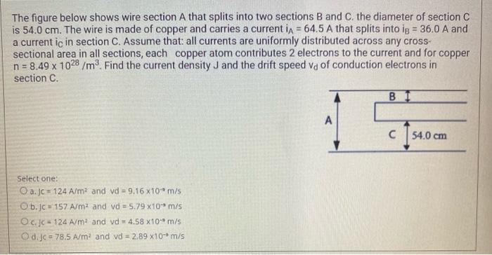 Solved The figure below shows wire section A that splits | Chegg.com