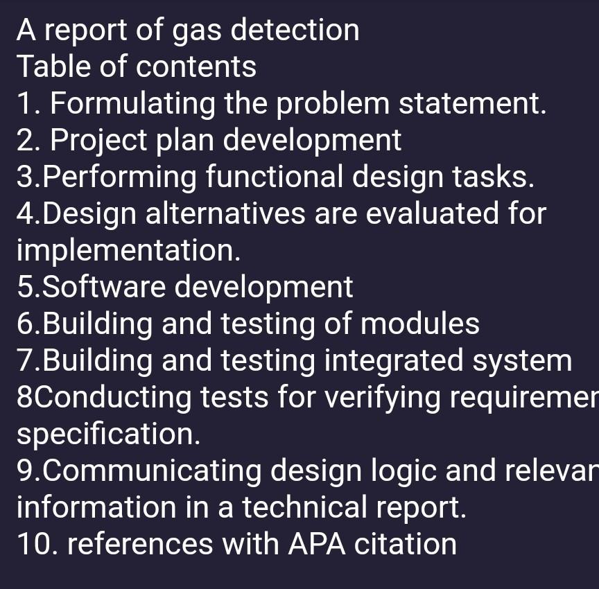 Solved A report of gas detection Table of contents 1. | Chegg.com