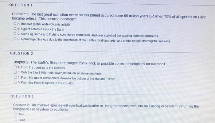 Solved QUESTION 1 Chapter 1: The last great extinction event | Chegg.com