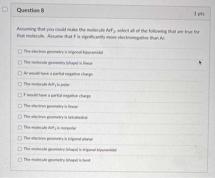 Solved Assuming that you could make the molecule ArF2, | Chegg.com