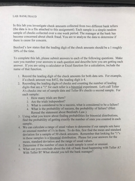 LAB: BANK FRAUD In this lab you investigate check | Chegg.com