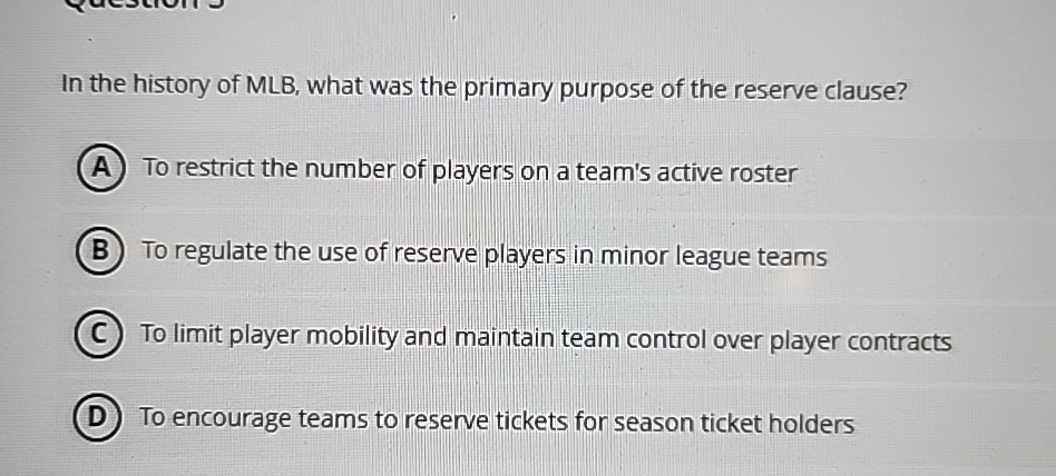 Solved In the history of MLB, ﻿what was the primary purpose | Chegg.com