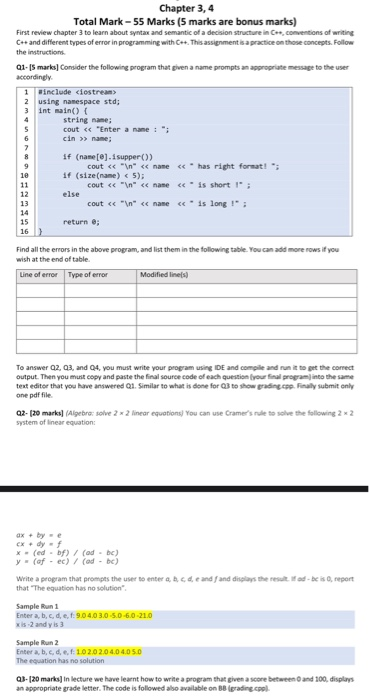 Solved Chapter 3,4 Total Mark-55 Marks (5 marks are bonus | Chegg.com