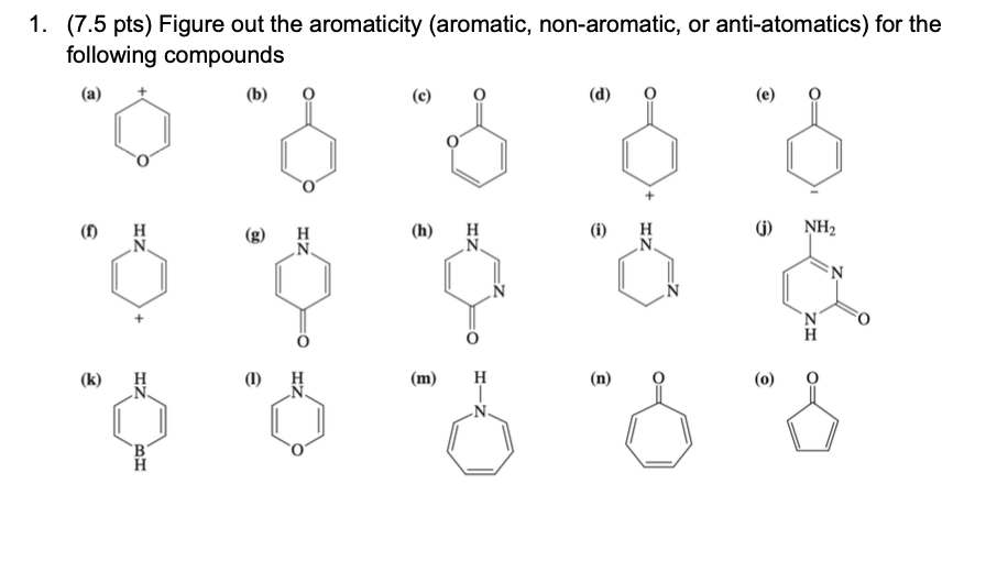 Solved (7.5 ﻿pts) ﻿Figure out the aromaticity (aromatic, | Chegg.com
