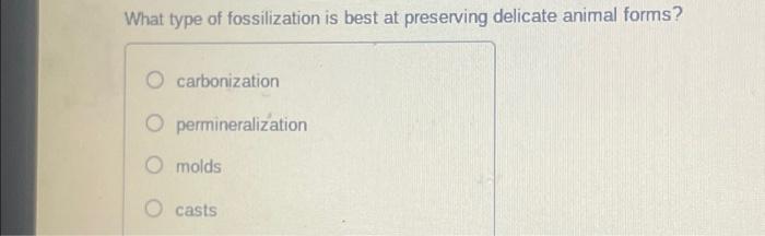 Solved What type of fossilization is best at preserving | Chegg.com