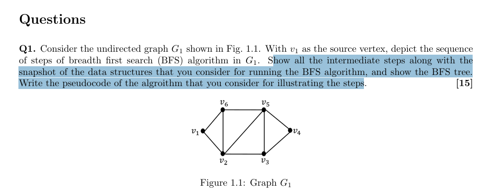QuestionsQ1. ﻿Consider the undirected graph G1 ﻿shown | Chegg.com