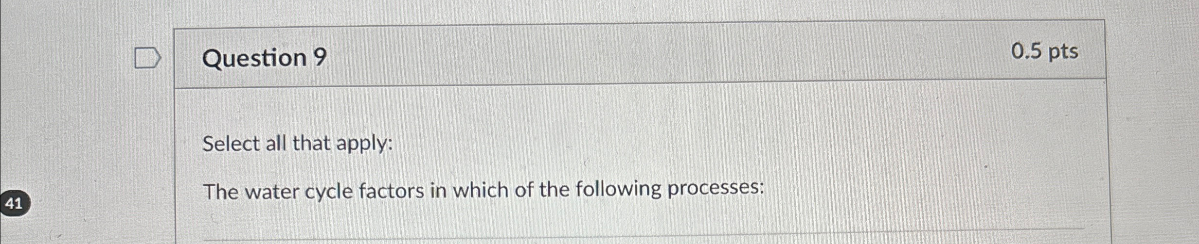 Solved Select all that apply:The water cycle factors in | Chegg.com
