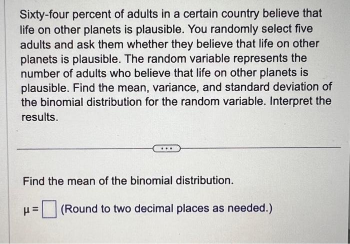 Solved Find the mean, variance, and standard deviation of | Chegg.com