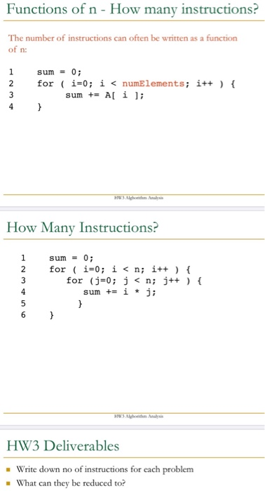 Solved Functions of n - How many instructions? The number of | Chegg.com