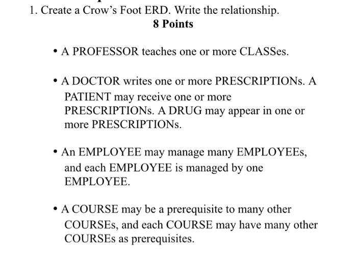 Solved 1. Create a Crow's Foot ERD. Write the relationship. | Chegg.com