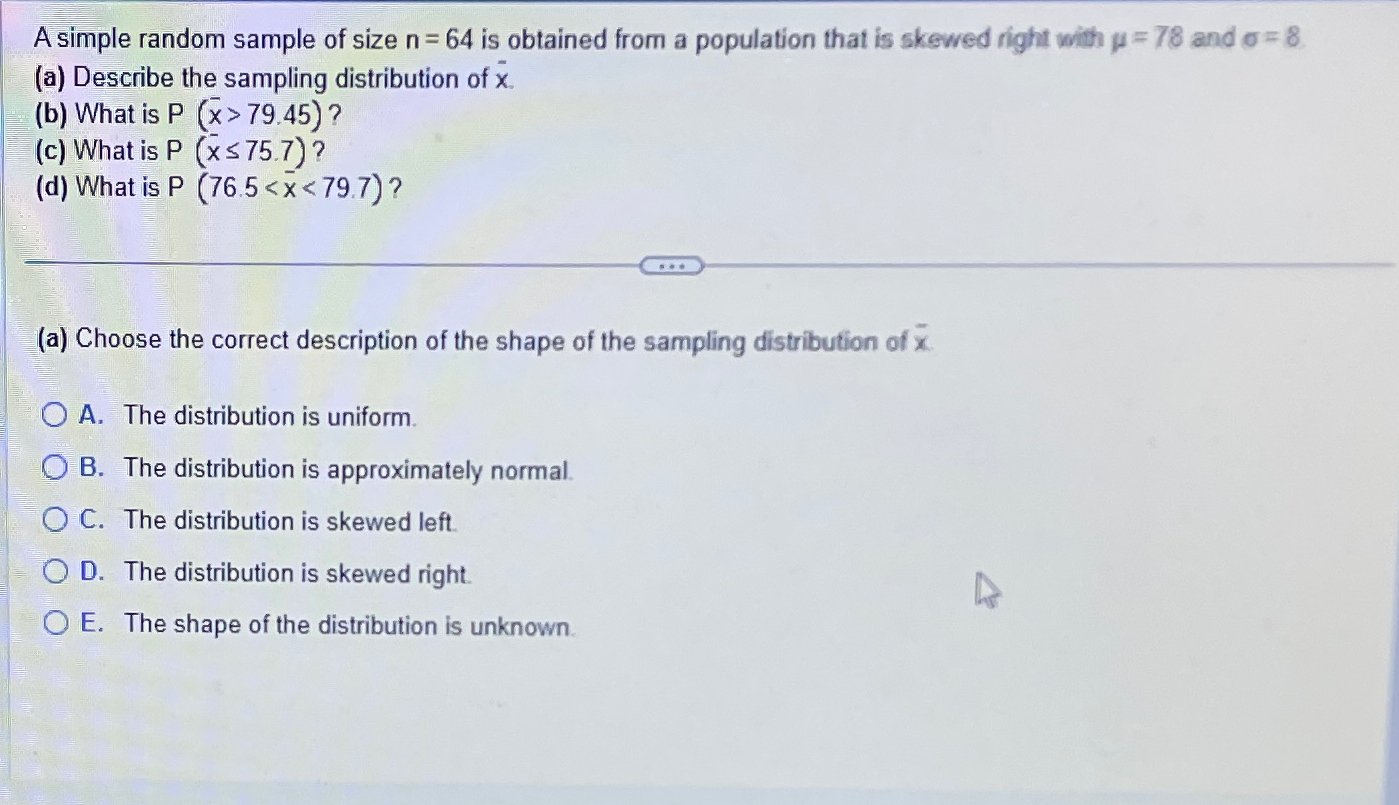 Solved A simple random sample of size n=64 ﻿is obtained from | Chegg.com