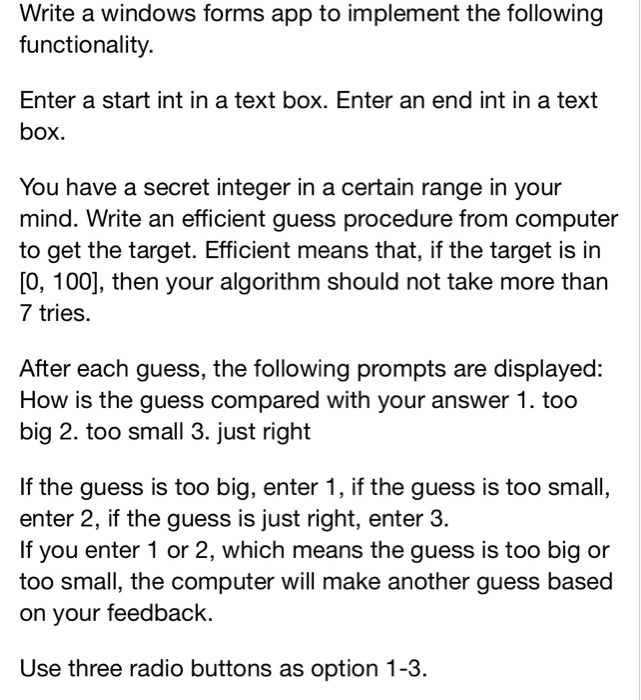 Solved Write A Windows Forms App To Implement The Following 0018