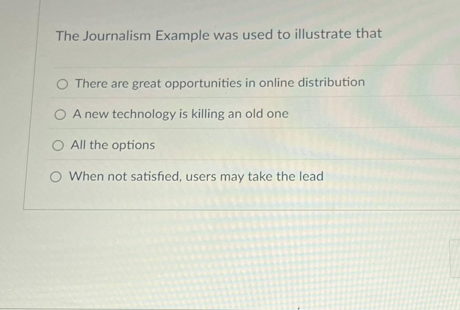 Solved The Journalism Example was used to illustrate | Chegg.com