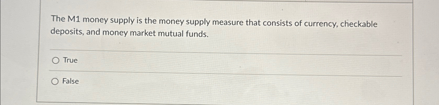 Solved The M1 ﻿money supply is the money supply measure that | Chegg.com