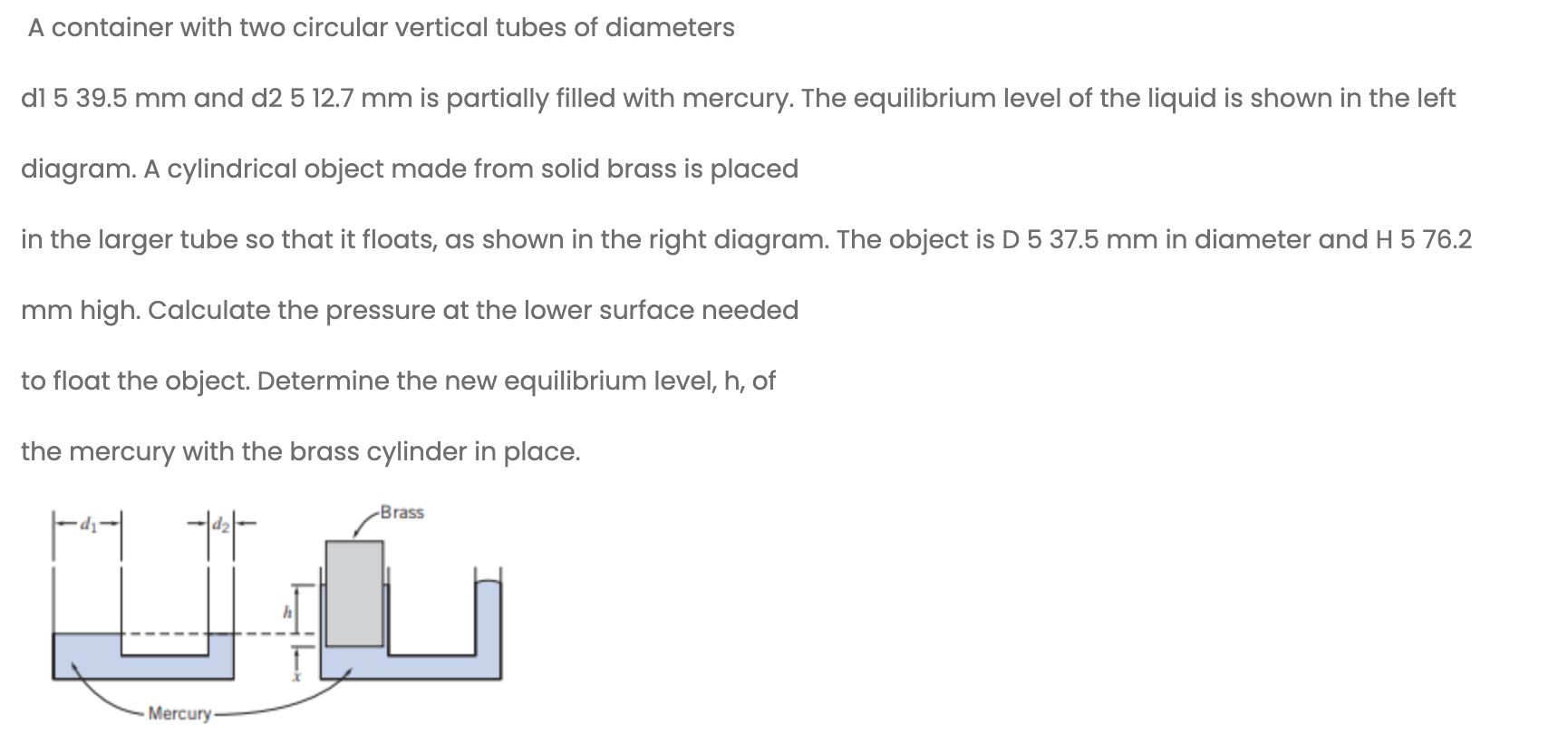 Solved A container with two circular vertical tubes of | Chegg.com