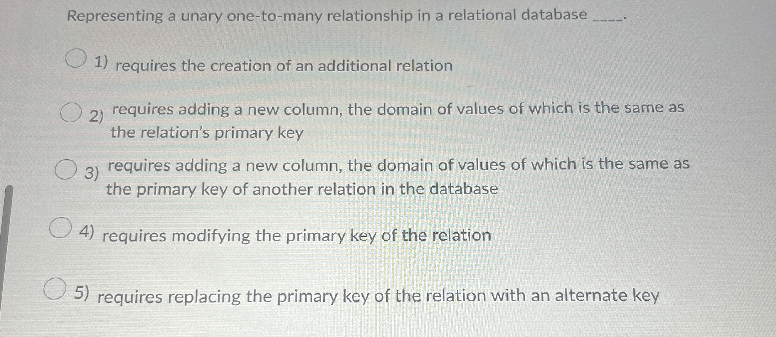 Solved Representing a unary one-to-many relationship in a | Chegg.com