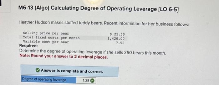 Solved M6-13 (Algo) Calculating Degree of Operating Leverage | Chegg.com