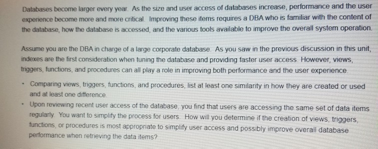 Solved Databases become larger every year. As the size and | Chegg.com