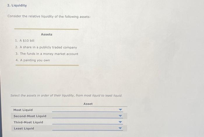 Solved Consider the relative liquidity of the following | Chegg.com