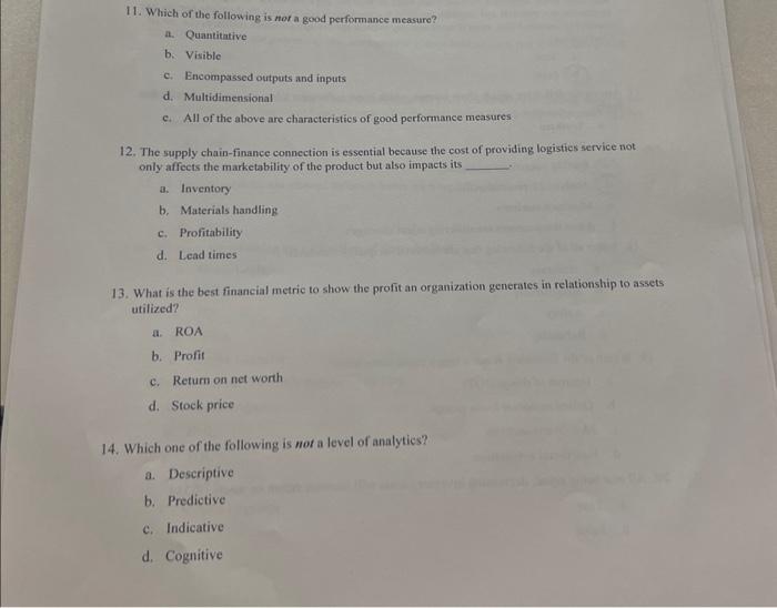 11. Which of the following is nor a good performance | Chegg.com