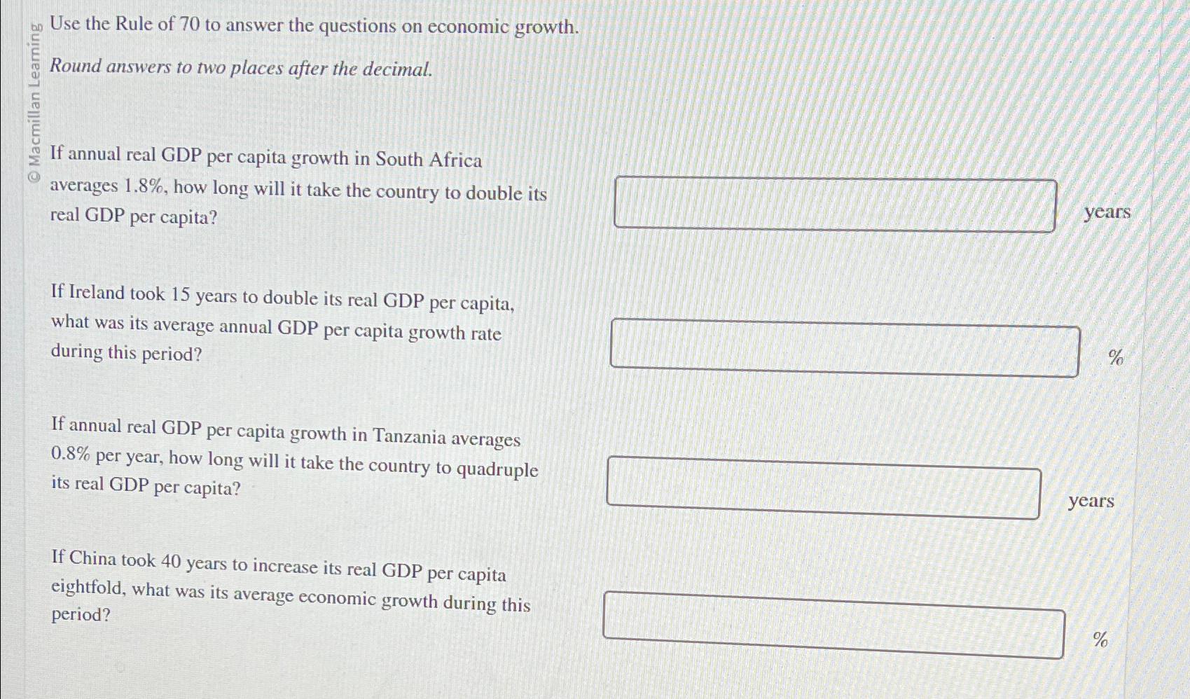 Solved Use the Rule of 70 ﻿to answer the questions on | Chegg.com