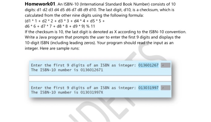 Solved Homework01. An ISBN-10 (International Standard Book | Chegg.com